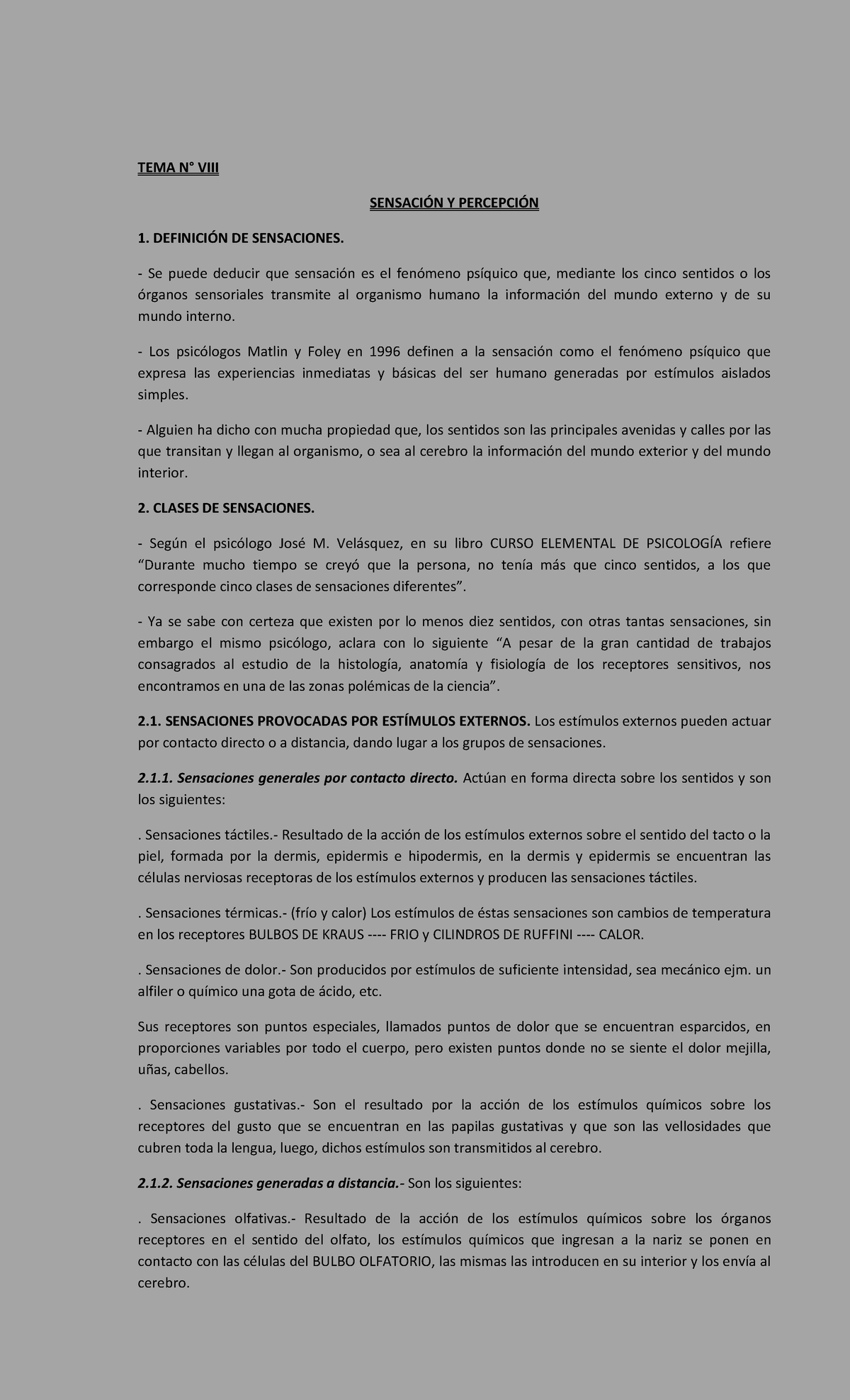 TEMA 8 Sensacion Y Percepcion - TEMA N∞ VIII SENSACI”N Y PERCEPCI”N 1 ...