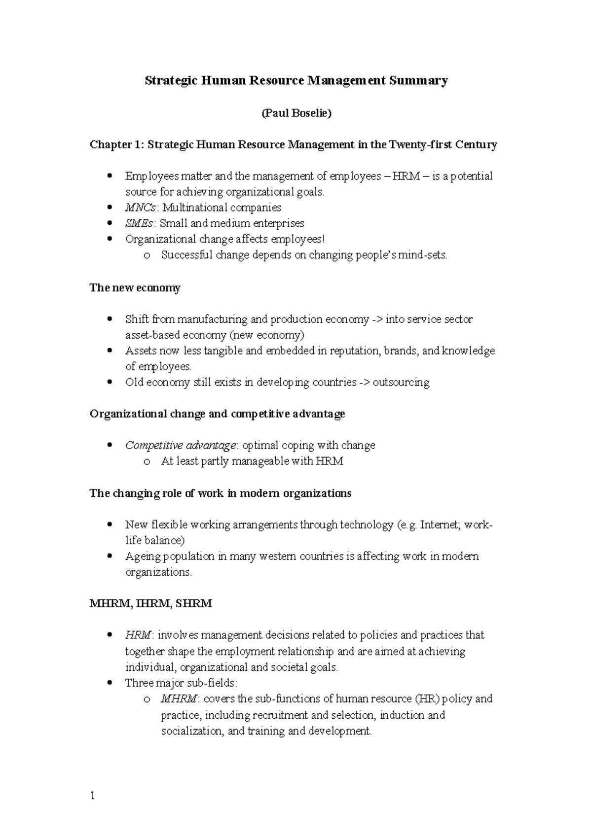 Strategic Human Resource Management Summary (P. Boselie) - Strategic ...