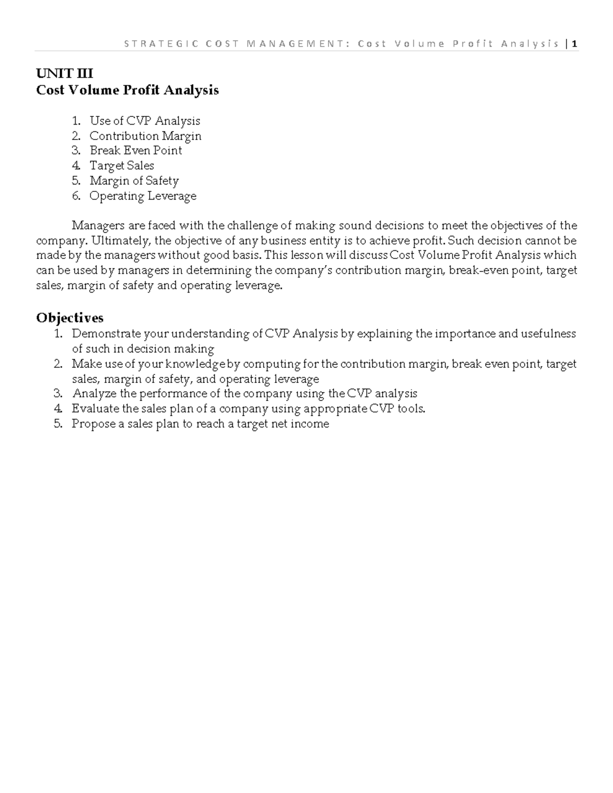 Unit III CVP Analysis - Warning: TT: undefined function: 32 UNIT III Cost Volume Profit Analysis ...