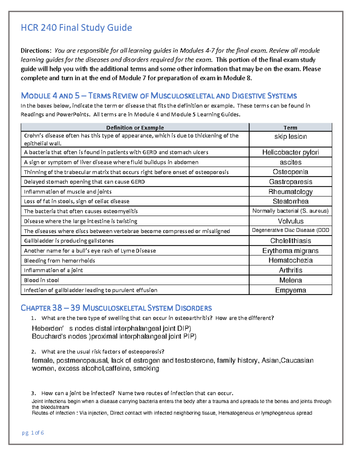 HCR 240 Module 7 Final Exam Study Guide finish - Directions: You are ...