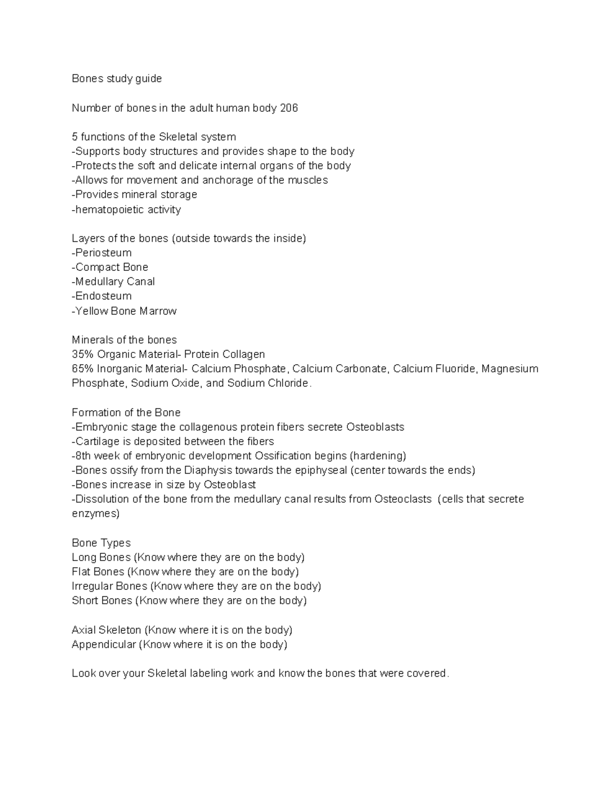 Bones Study Guide - Bones study guide Number of bones in the adult ...