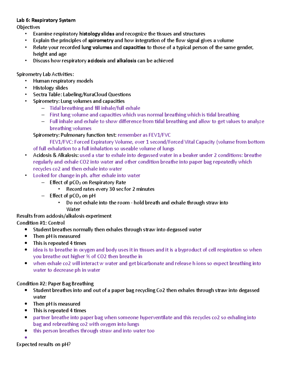 Practical II - Lab 6: Respiratory System Objectives Examine respiratory ...