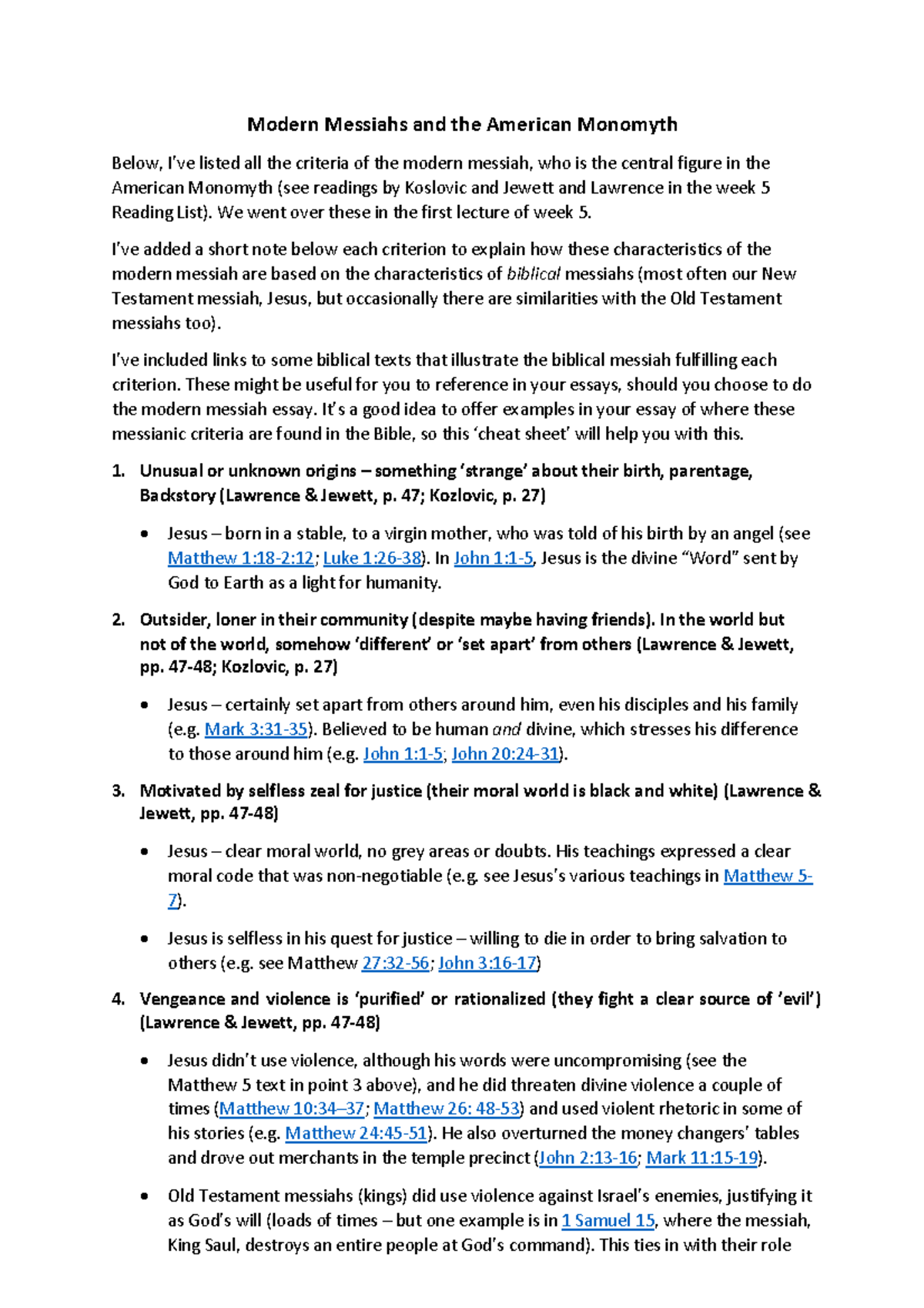Modern Messiahs and the American Monomyth 'Cheat Sheet' - Modern ...