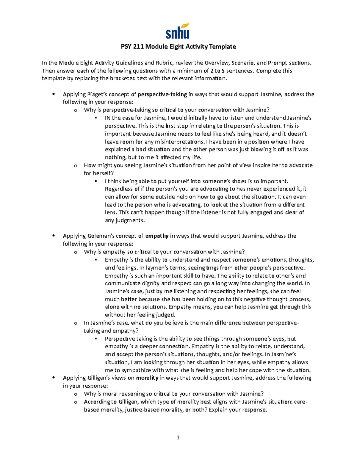 PSY 211 Module Eight Activity JR - Then answer each of the following ...