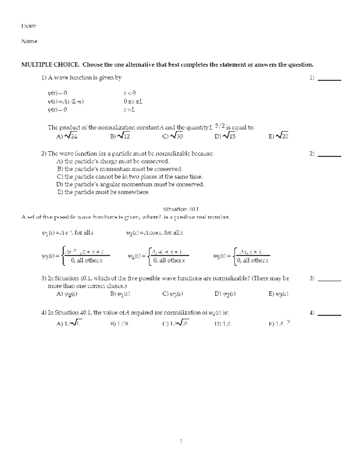 Quantum Mechanics Practice Test - College Physics, Part 2 - Studocu