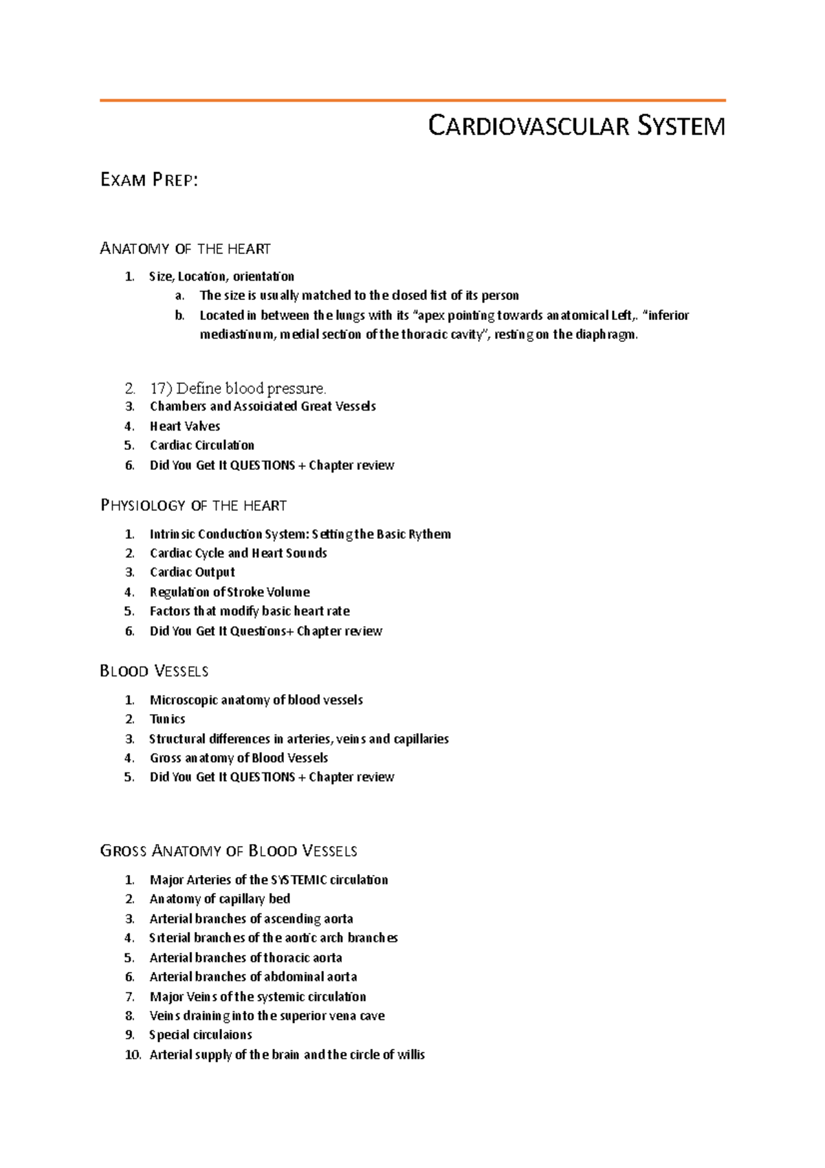 Cardiovascular System EXAM PREP - CARDIOVASCULAR SYSTEM EXAM PREP ...