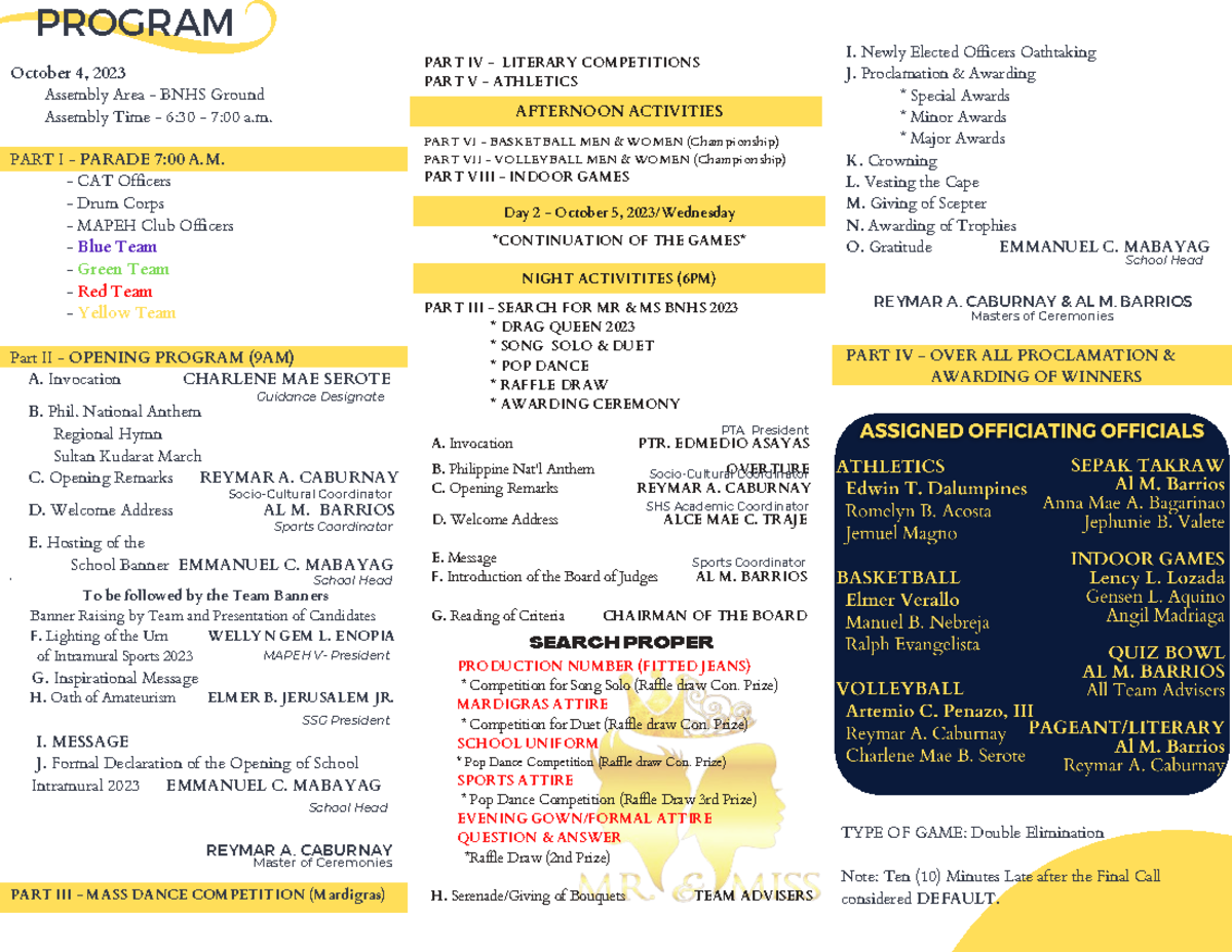 BNHS Intramurals 2023 2024 - PART IV - LITERARY COMPETITIONS PART V ...