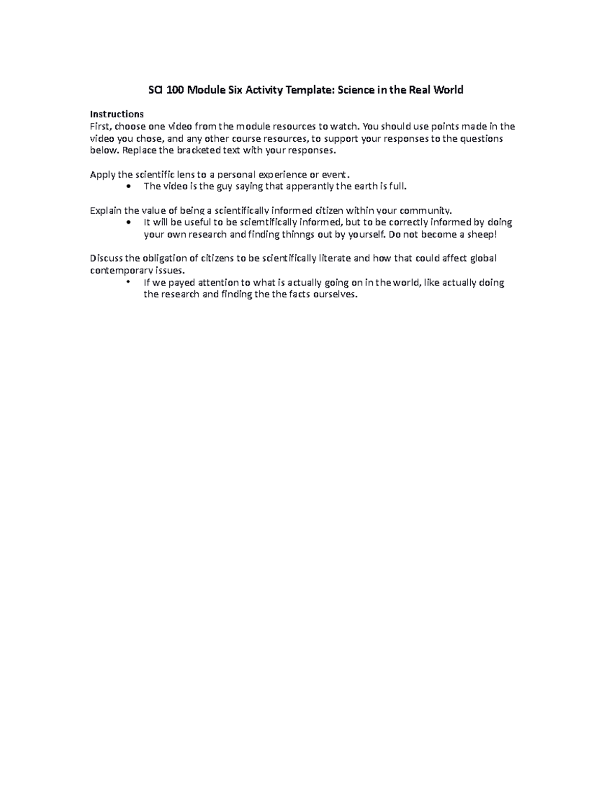 SCI 100 Module Six Activity Template - SCI 100 - SNHU - Studocu