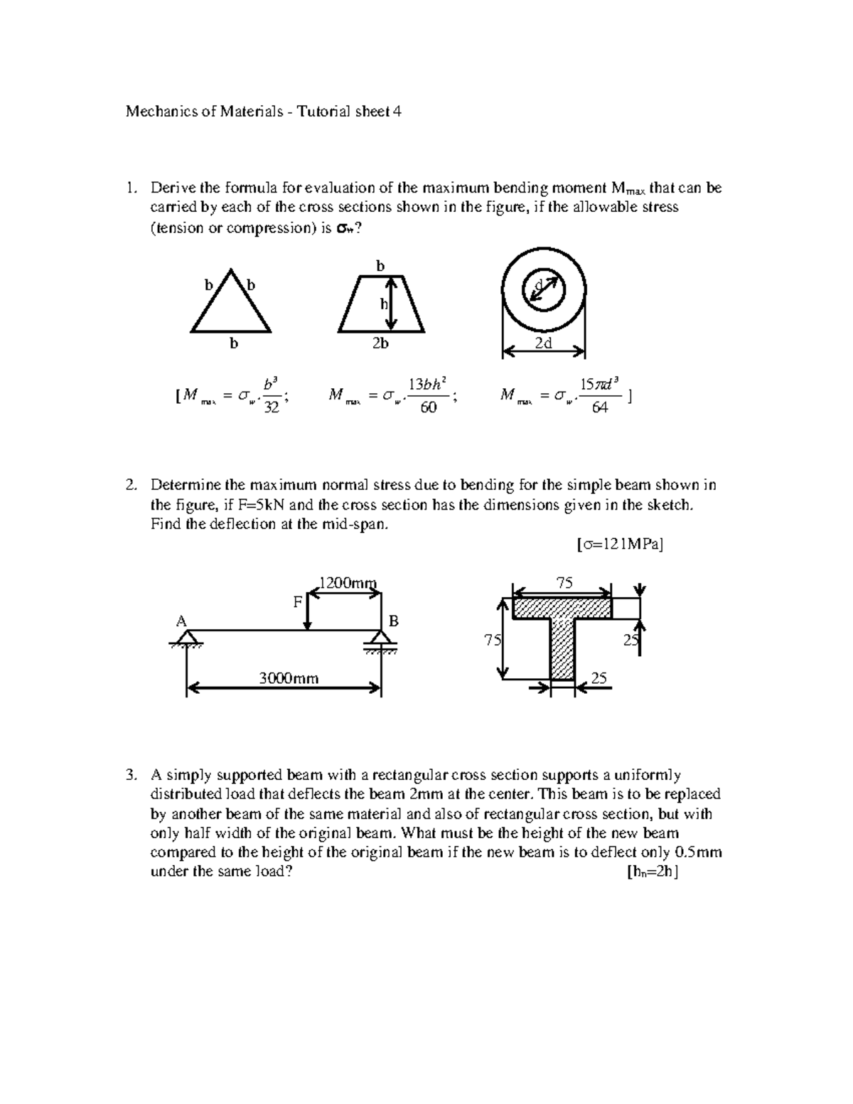 T4 - Bending stress beam deflection - Mechanics of Materials - Tutorial ...