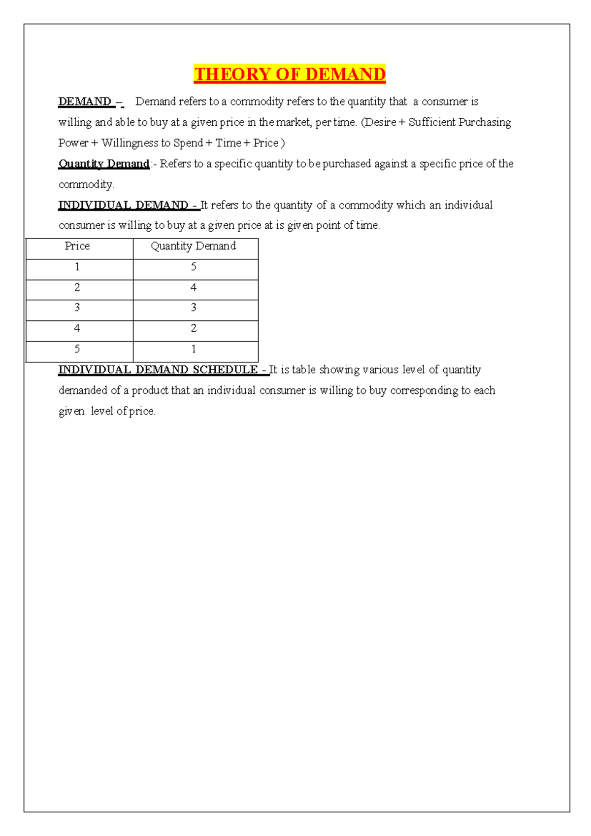 Theory OF Demand - THEORY OF DEMAND DEMAND – Demand refers to a ...