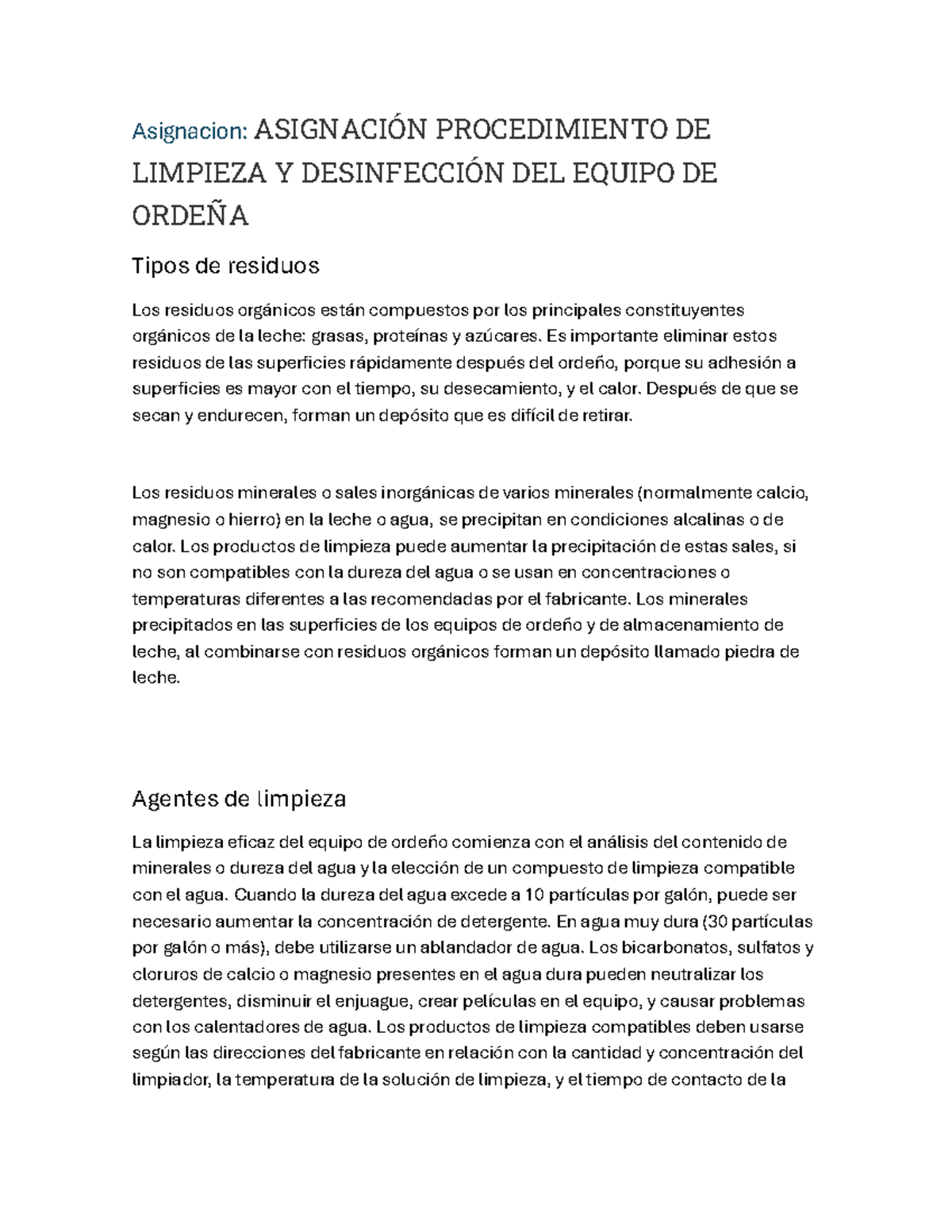 Asignacion - Es importante eliminar estos residuos de las superficies ...