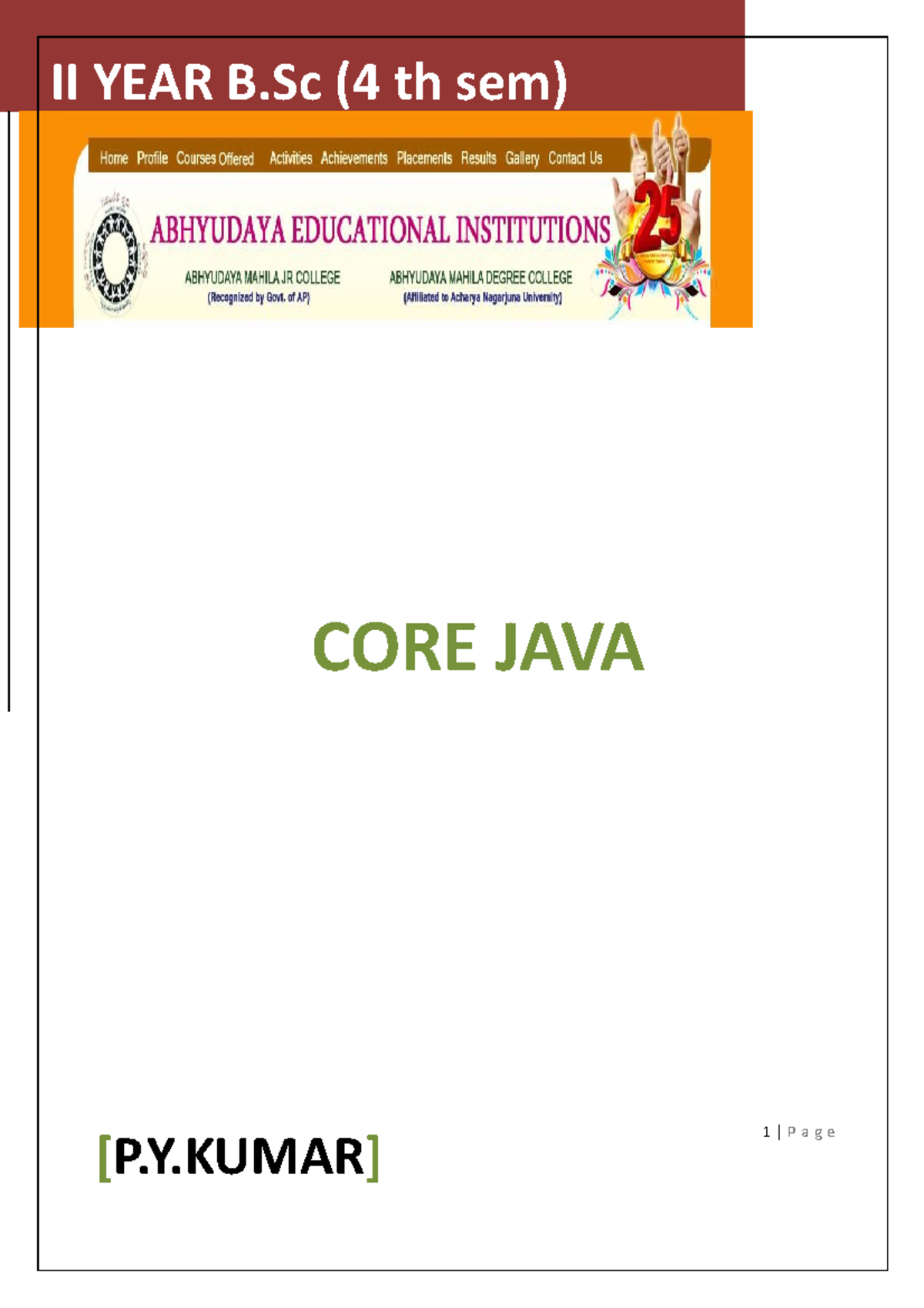 Java22 - ddfdfdsfdsfasfd - II YEAR B (4 th sem) CORE JAVA [P.Y] 1 | P a g e UNIT – I ...