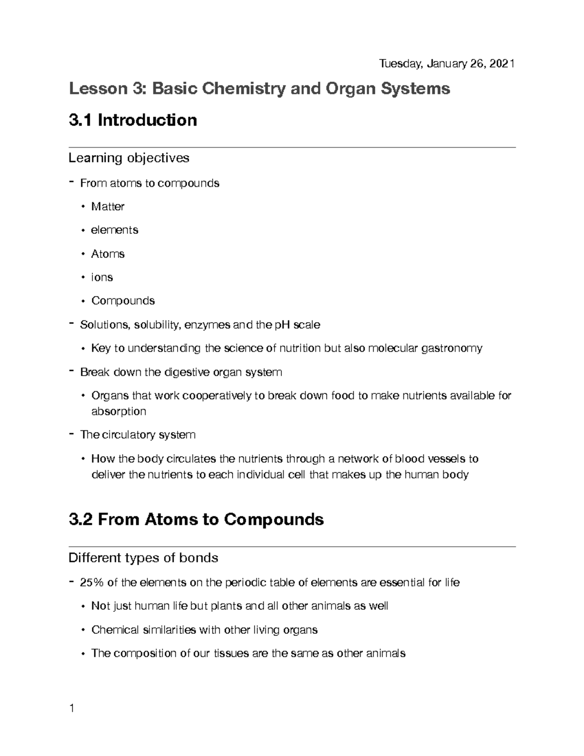Lesson 3- basic chemistry and organ systems - BIOL 203 - Concordia ...