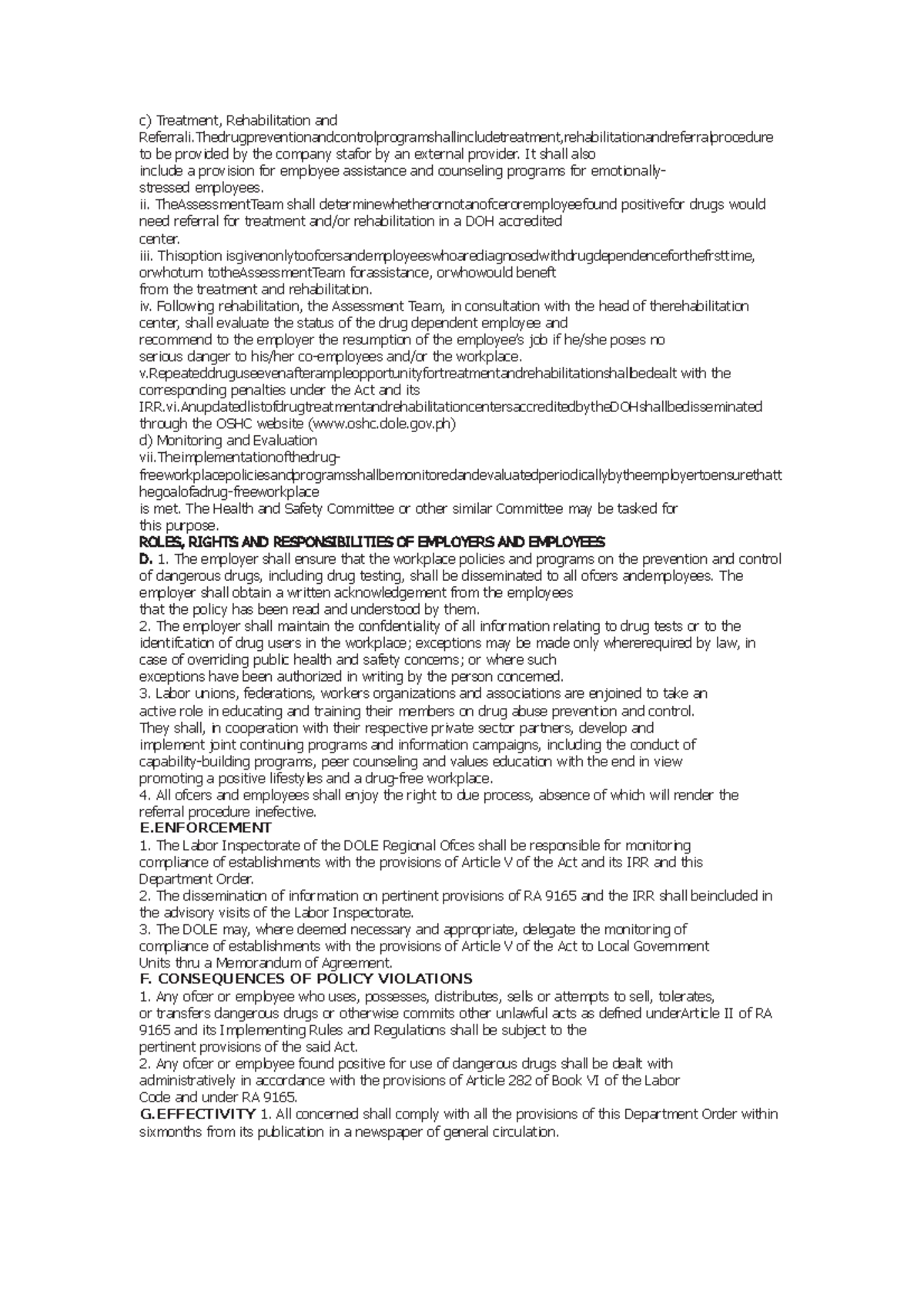Osh 60 - occupational safety management notes - c) Treatment ...