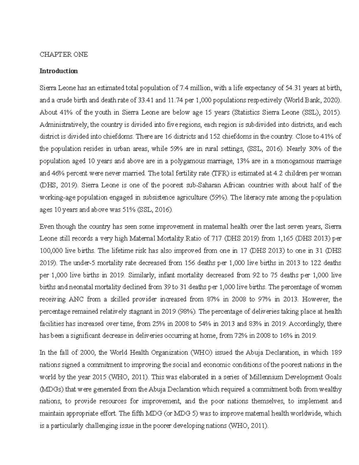 Public Health - Project management - CHAPTER ONE Introduction Sierra ...