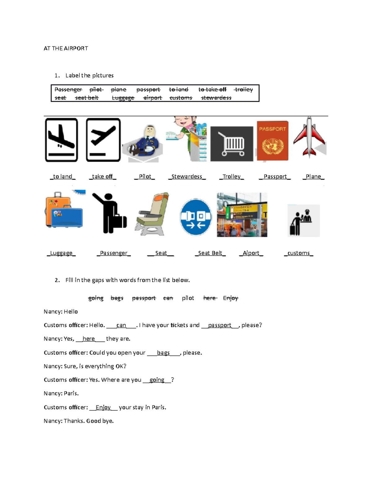 At the Airport Worksheet 5 - AT THE AIRPORT Label the pictures ...