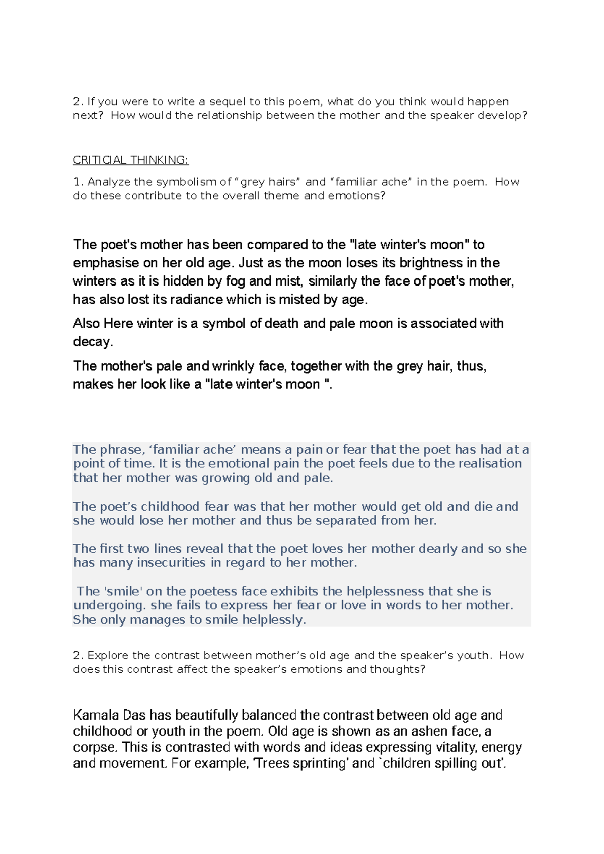 English assignment - 2. If you were to write a sequel to this poem ...