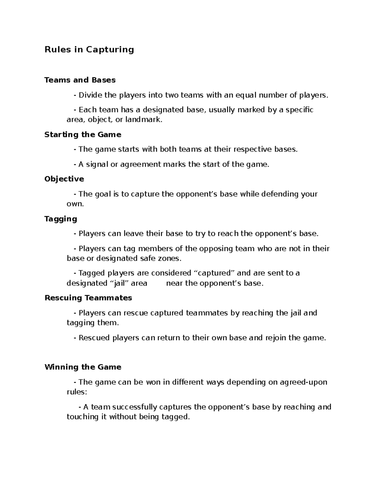 Rules in Capturing - PE tigso - Rules in Capturing Teams and Bases ...