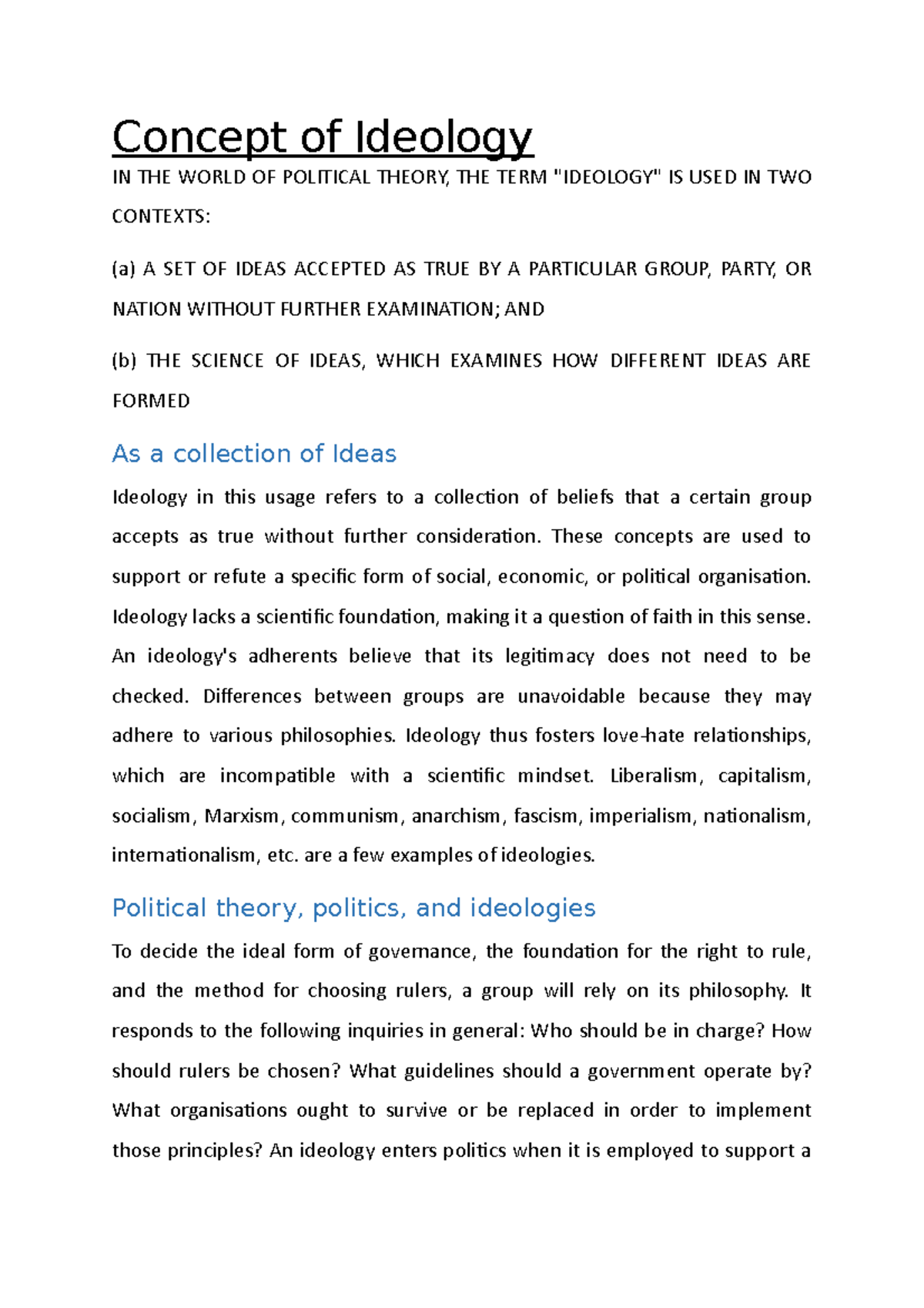 Concept of Ideology - These concepts are used to support or refute a ...