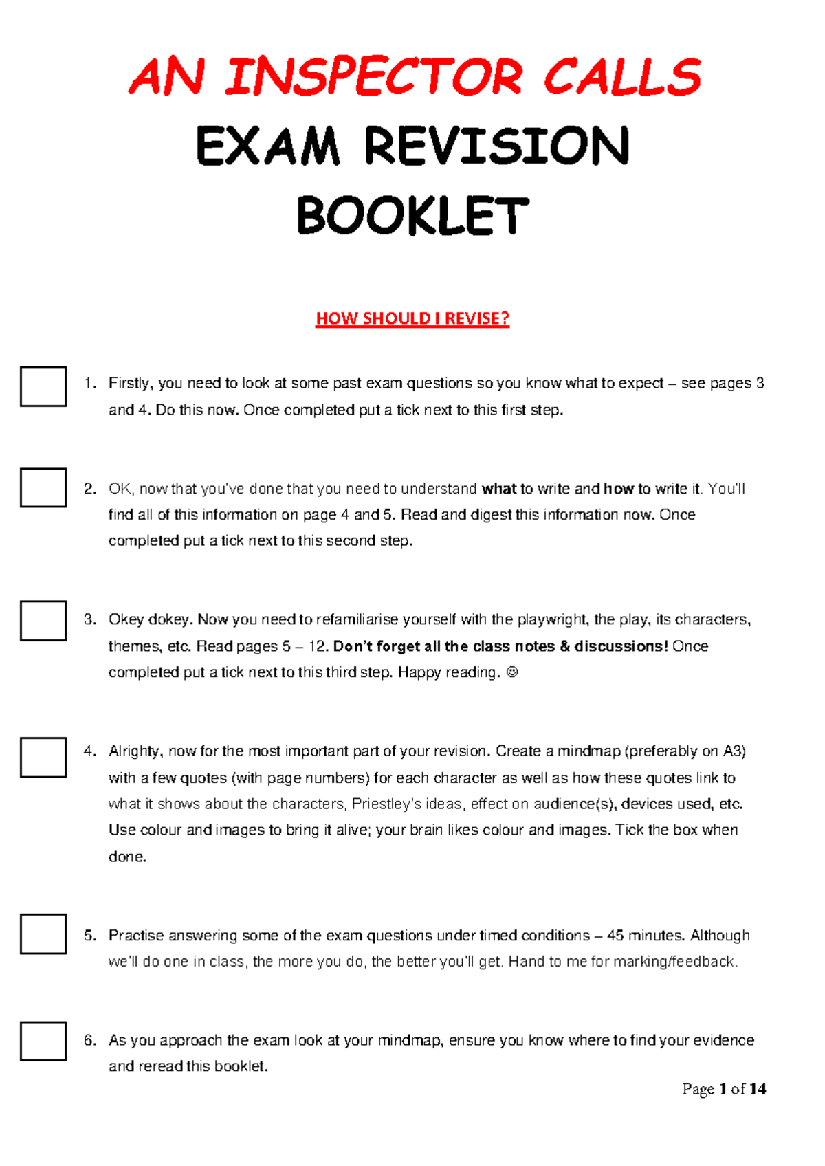 Inspector Calls Revision Booklet