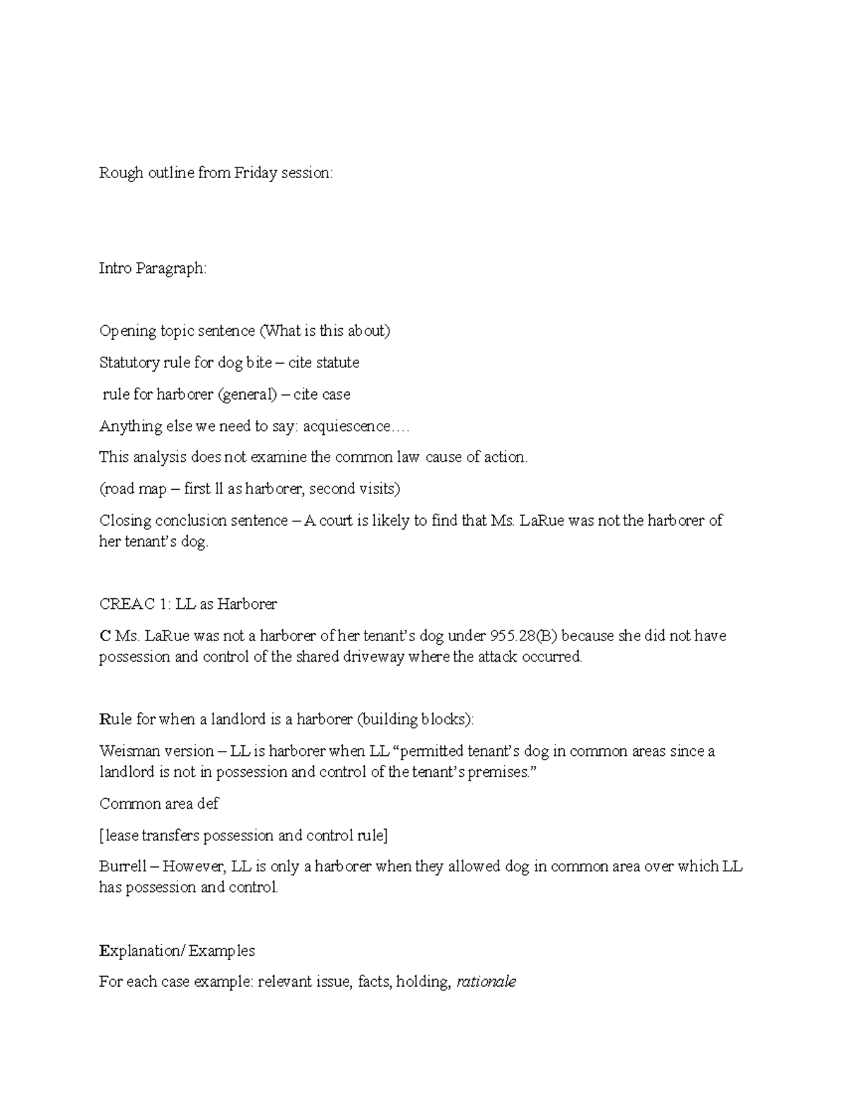 Rough Outline from Friday Session - Rough outline from Friday session ...