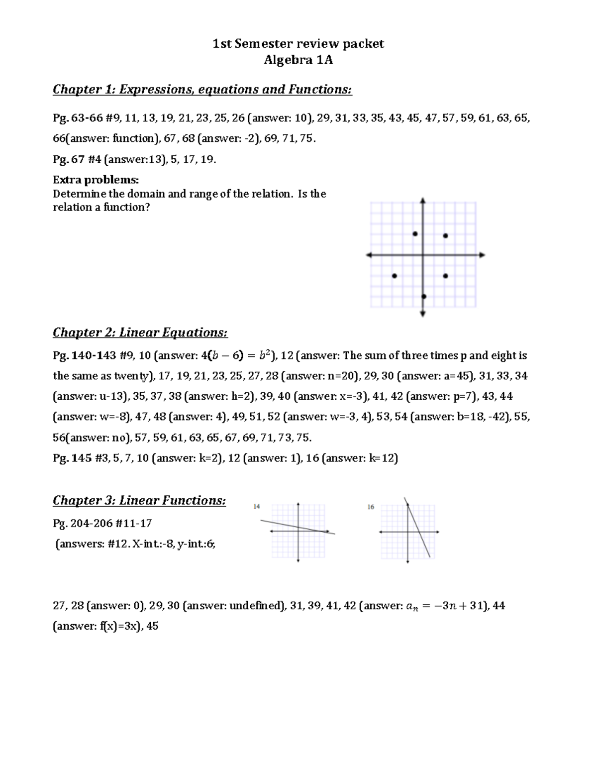 1st Semester review packet-2 - 1st Semester review packet Algebra 1A ...
