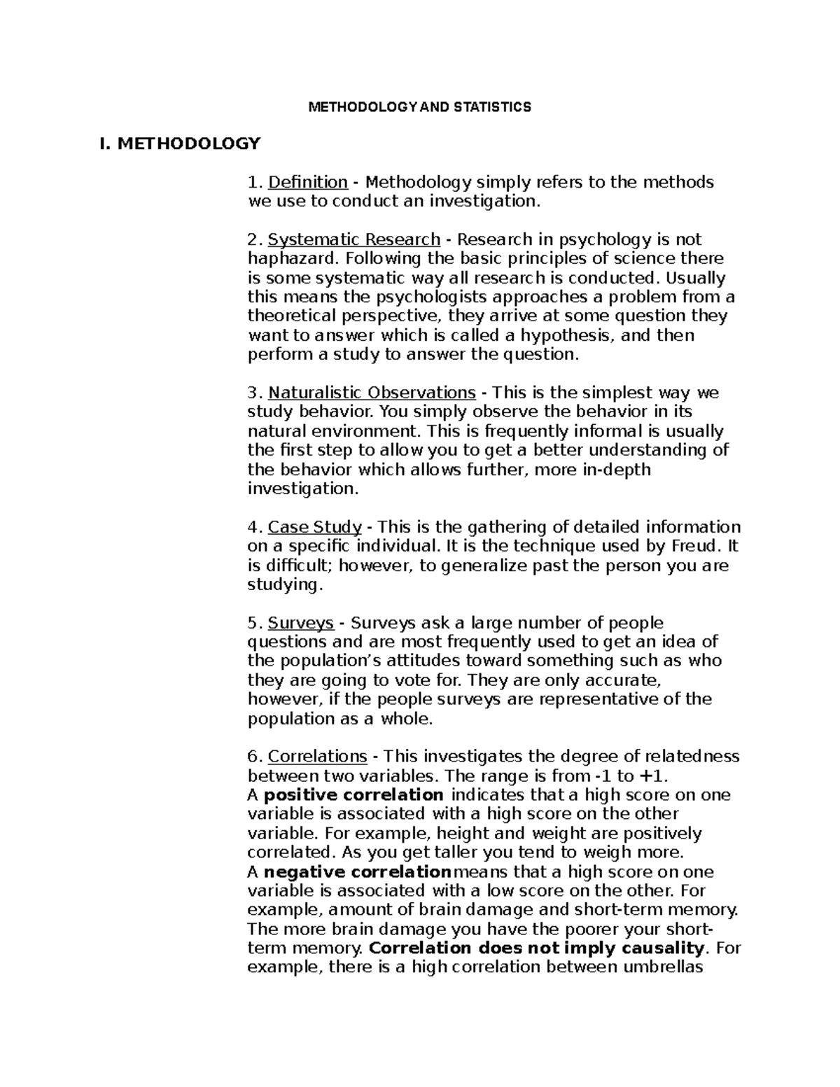 Methodology AND Statistics - METHODOLOGY AND STATISTICS I. METHODOLOGY ...