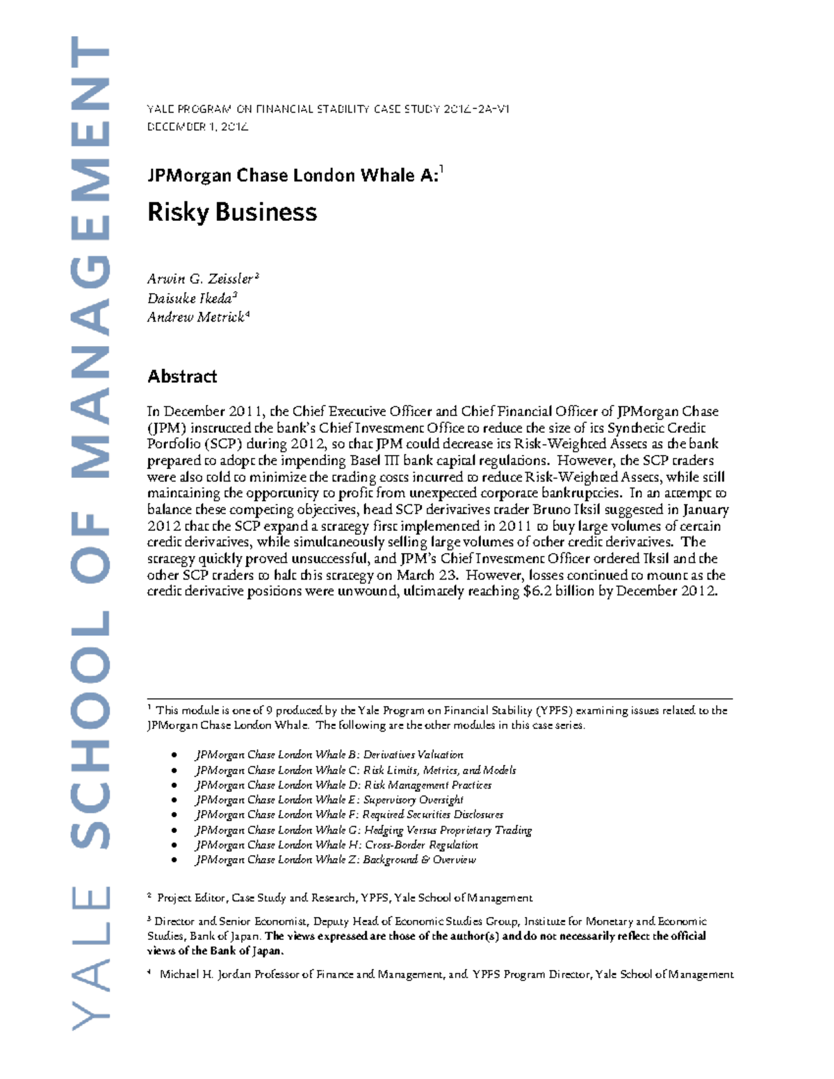 JPMorgan Chase London Whale A-Risky Business - yale program on ...