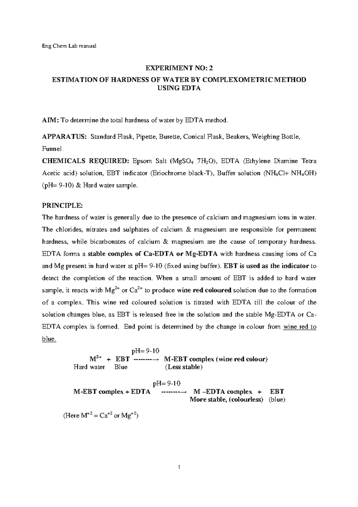 Experiment-2-Hardness estimation using EDTA - EXPERIMENT NO: 2 ESTIMATION OF HARDNESS OF WATER ...