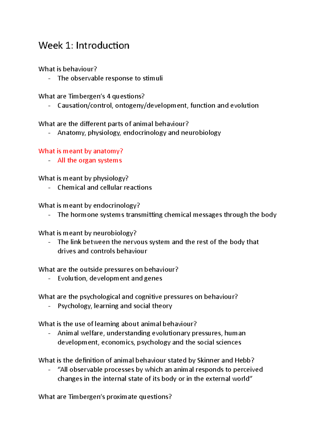 My Animal revision notes [827] - Week 1: Introduction What is behaviour ...