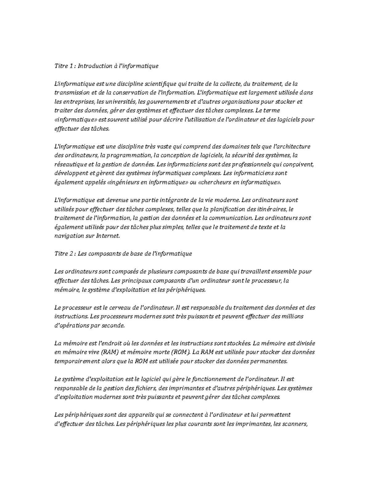 Information Technology Study Notes - Titre 1 : Introduction à l ...