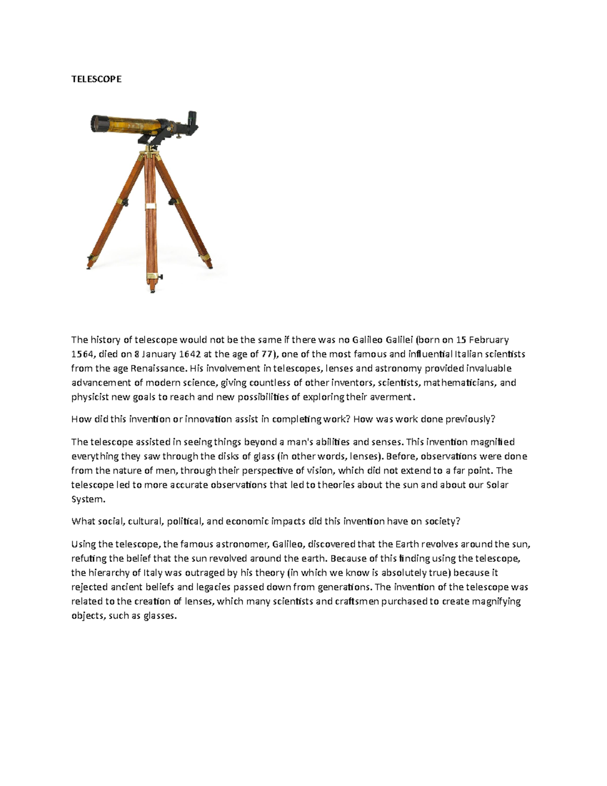 Renaissance Hazel - Science technology and society - TELESCOPE The ...
