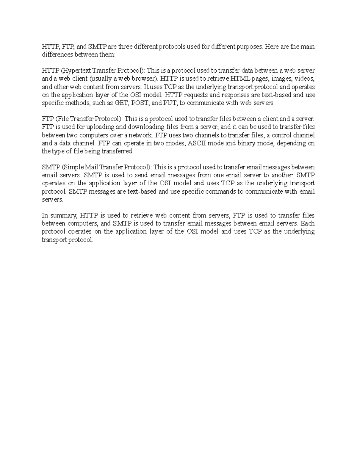 HTTP, FTP, and SMTP - ganga - HTTP, FTP, and SMTP are three different ...