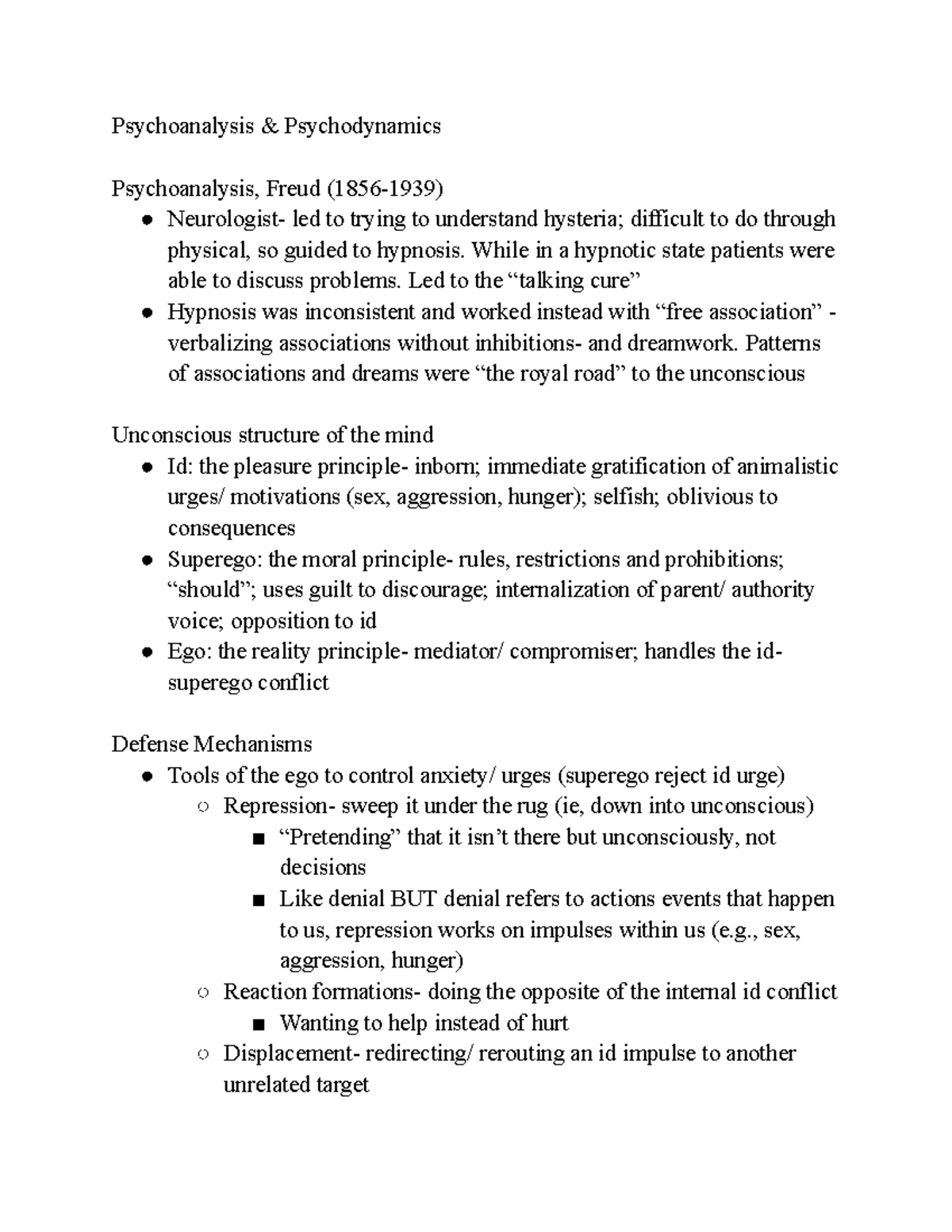 Clinical Psych Exam 1 Notes - Psychoanalysis & Psychodynamics ...