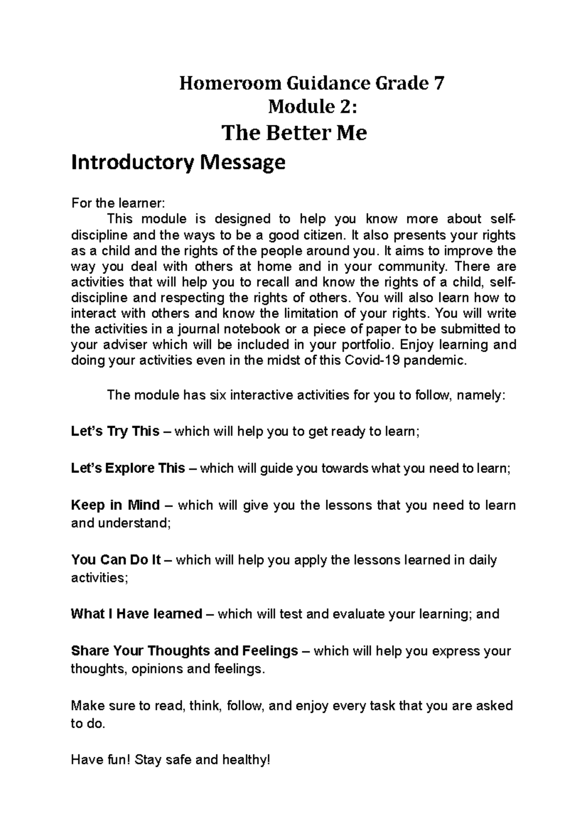 Grade 7 - Module 2 - Modular activities - Homeroom Guidance Grade 7 ...