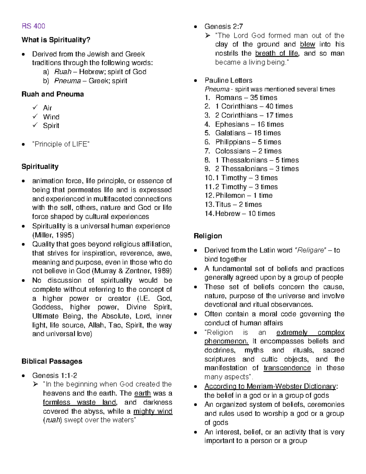 Religious Studies 400 Transes and Lecture Notes - RS 400 What is ...