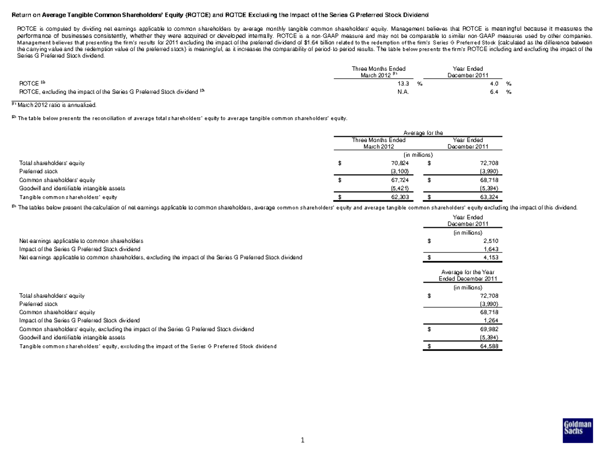 Non GAAP march 2012 - GAAP Accounting - Return on Average Tangible ...