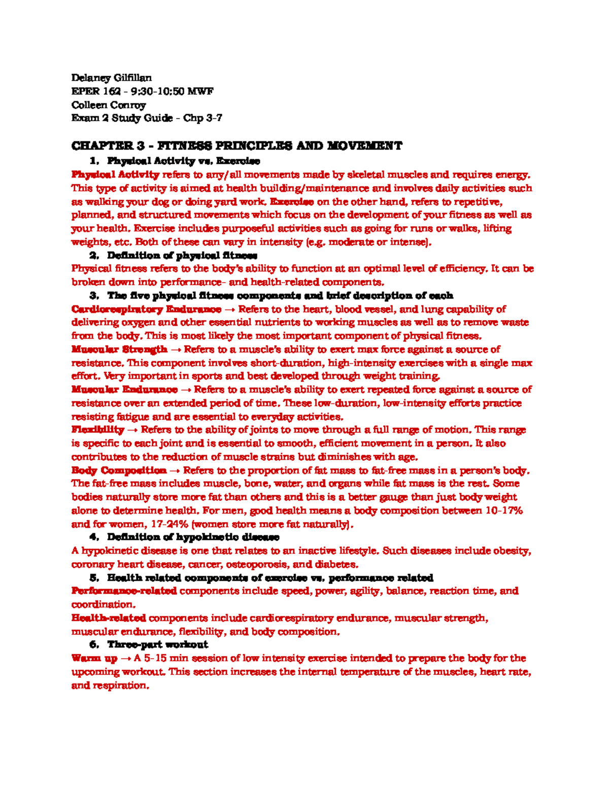 EPER 162 Chapters 3-7 Exam Study Guide - Delaney Gilfillan EPER 162 - 9 ...