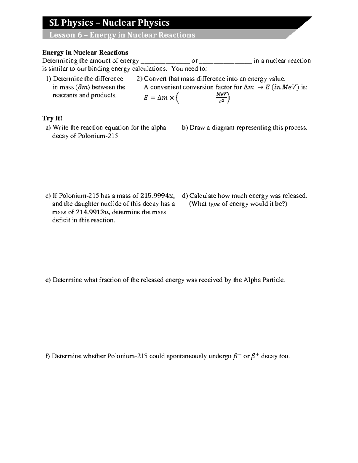 G6 Energy in Nuclear Reactions - Energy in Nuclear Reactions ...
