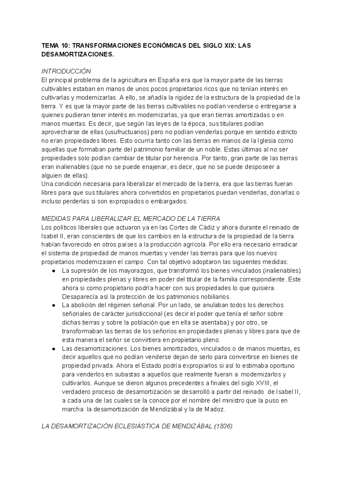 Tema 10 resumen de historia - TEMA 10: TRANSFORMACIONES ECONÓMICAS DEL SIGLO XIX: LAS - Studocu