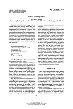 Steger et al. (2009 ) Meaning in life across the life span: Levels and ...