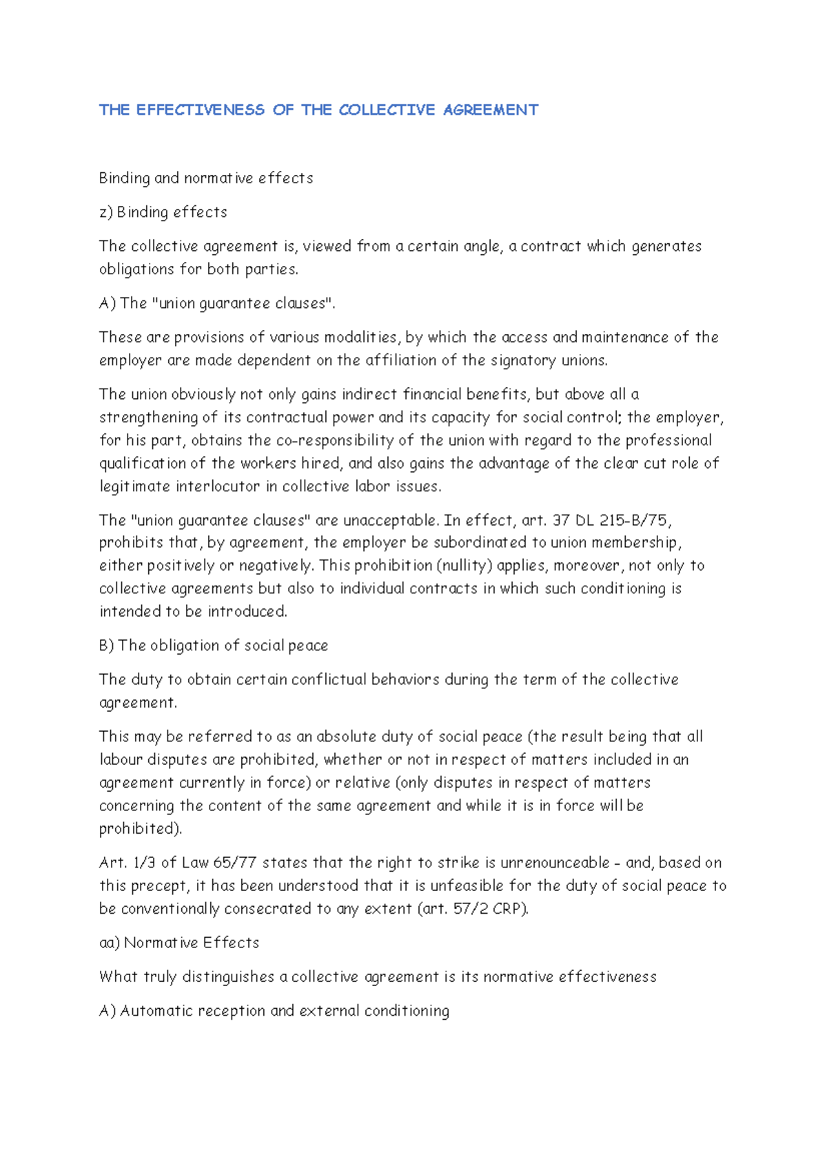 THE Effectiveness OF THE Collective Agreement 4 - THE EFFECTIVENESS OF ...