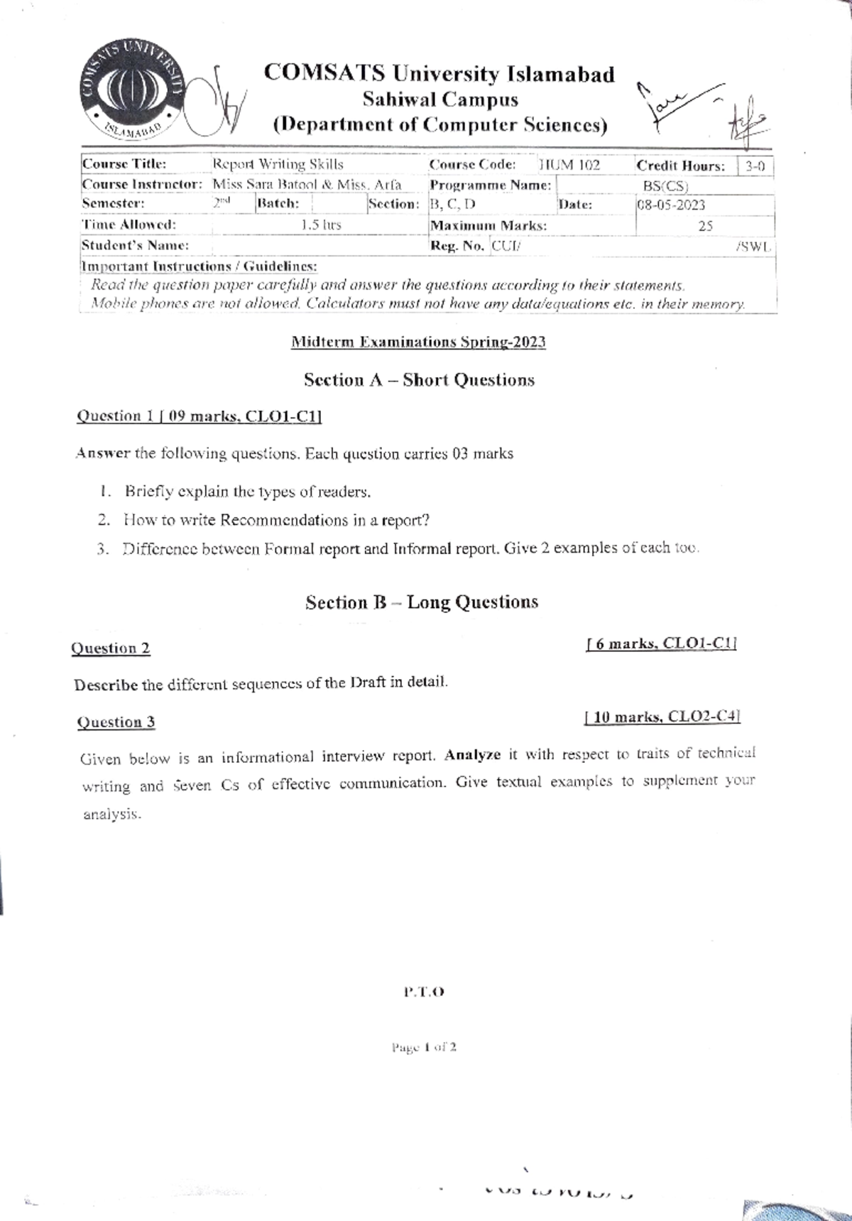 Report Writing Skills Mid-Term Paper By Mam Arfa Malik - Studocu