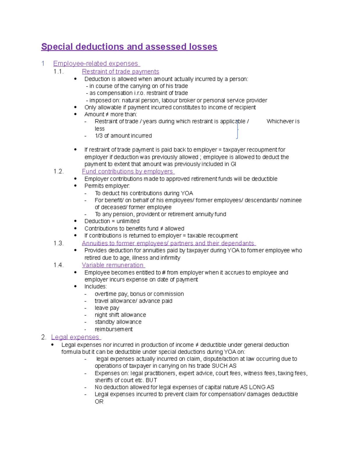 Special deduction and assessed losses summary - Special deductions and ...