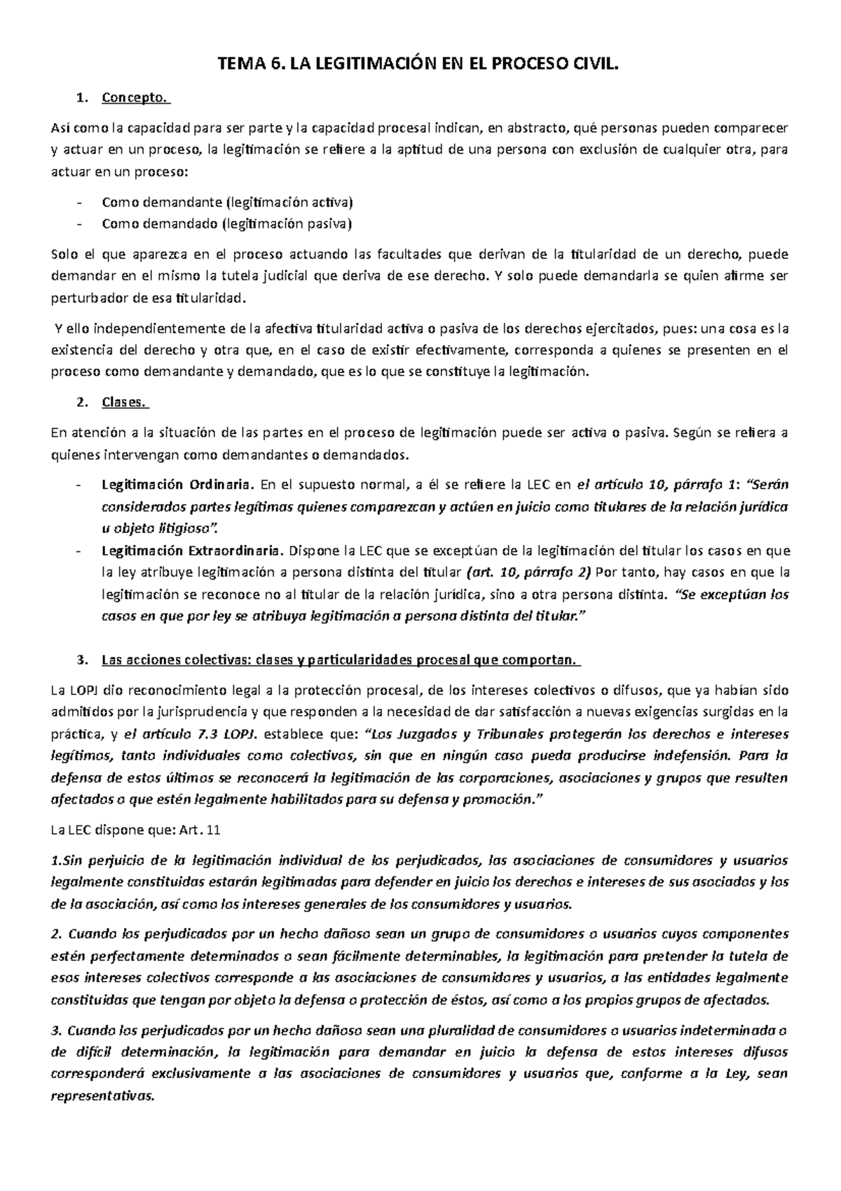 TEMA 6. LA LEGITIMACIÓN EN EL PROCESO CIVIL. - TEMA 6. LA LEGITIMACIÓN ...