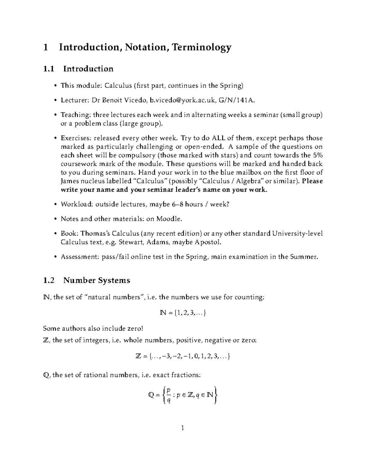 Calculus notes 01 - Dr. Benoit - 1 Introduction, Notation, Terminology ...