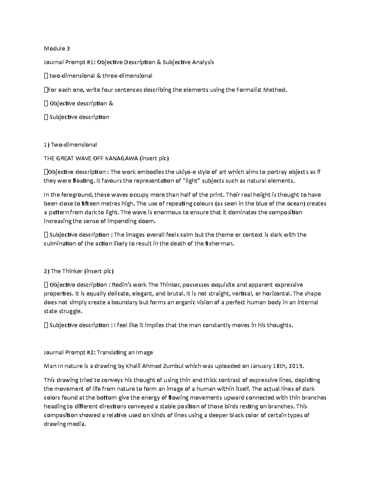 GAP - Arts - Module 3 Journal Prompt #1: Objective Description ...