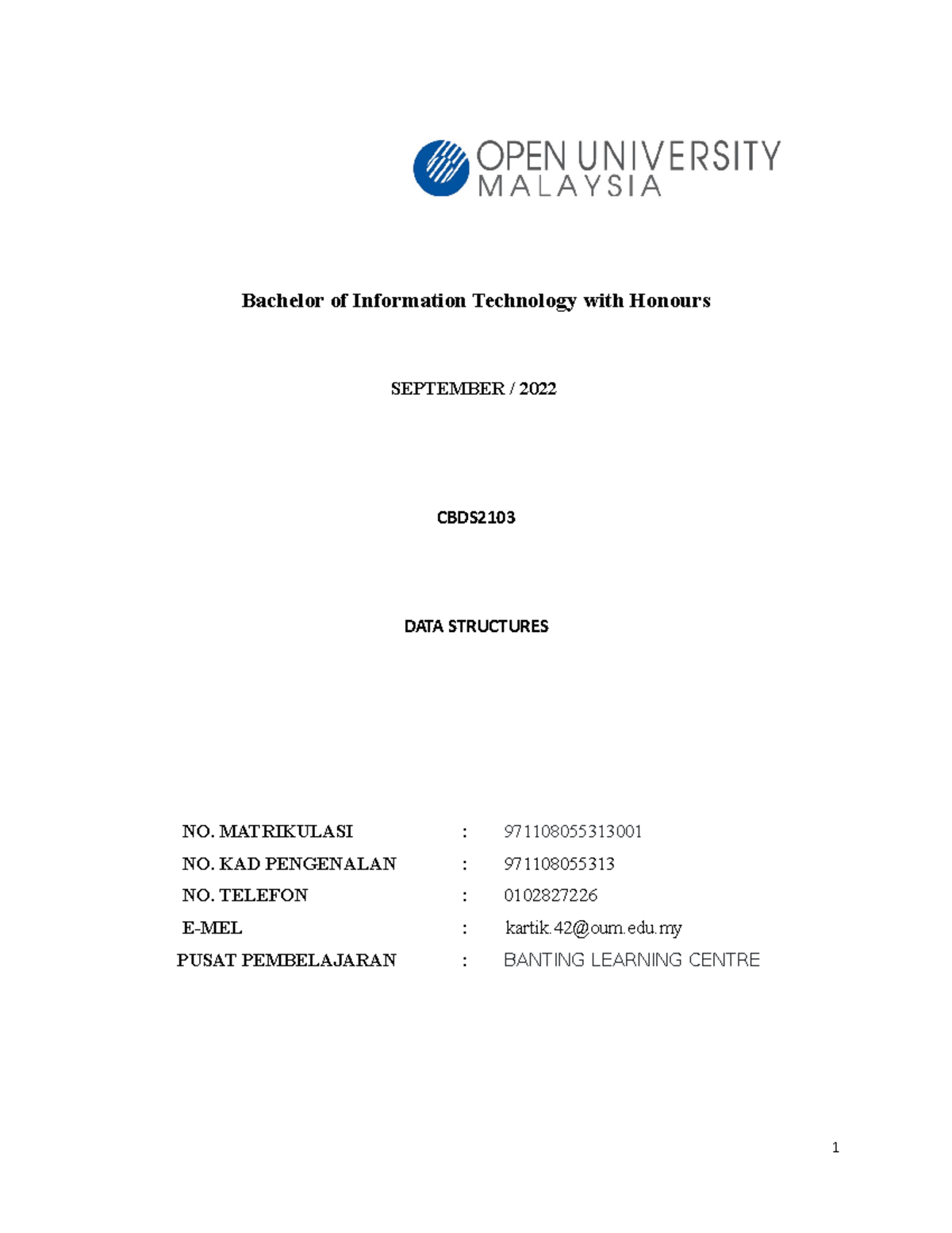 CBDS 2103 - DATA STRUCTURE - Bachelor of Information Technology with ...