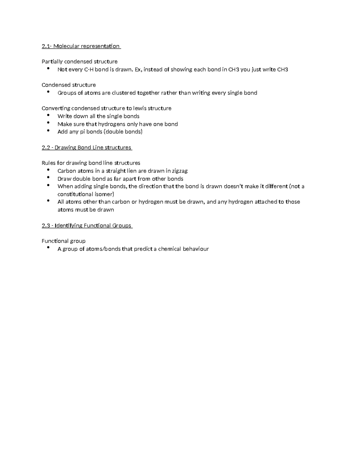 Orgo module 1 notes - 2- Molecular representation Partially condensed ...