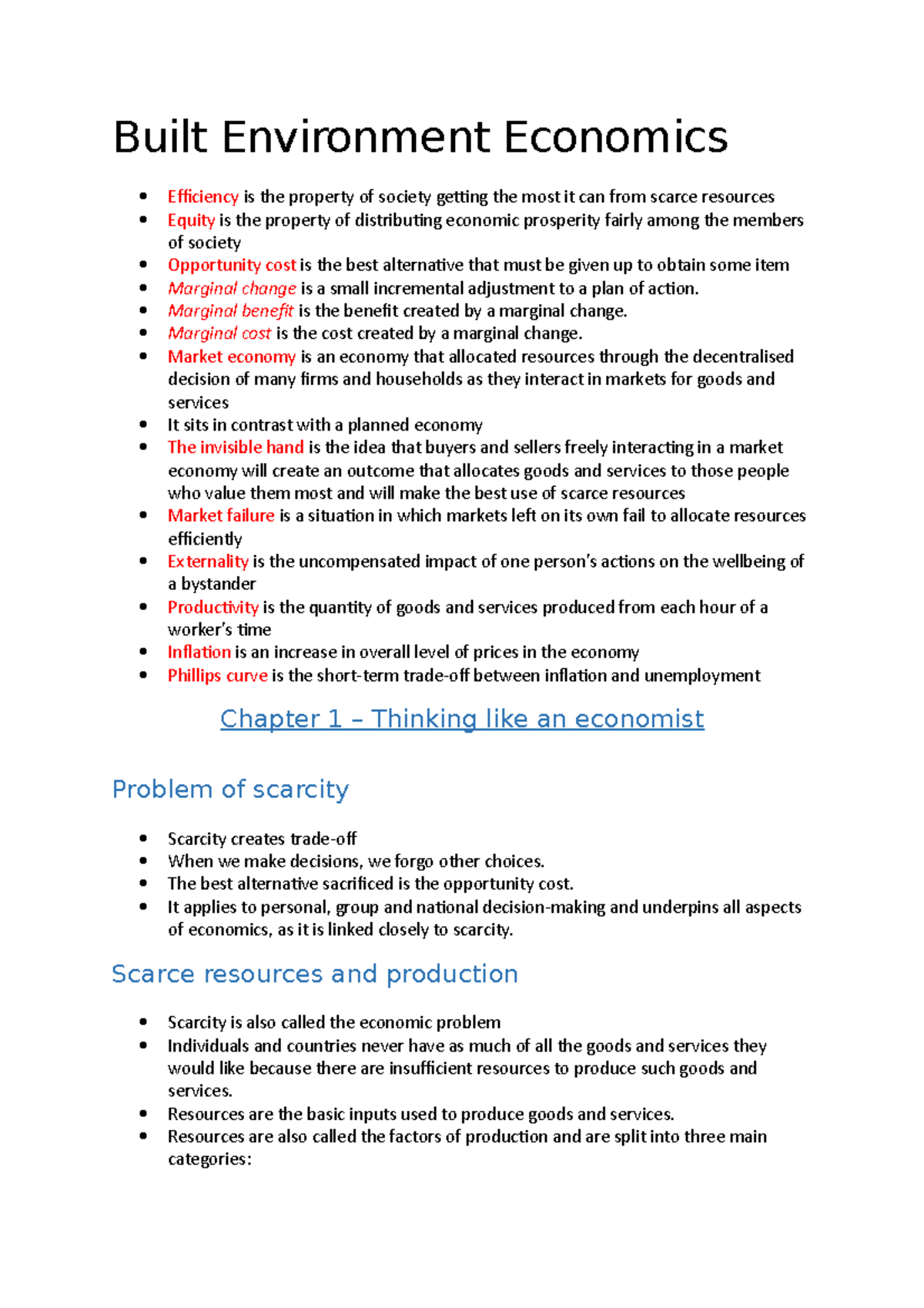 Built Environment Economics Notes - Built Environment Economics ...